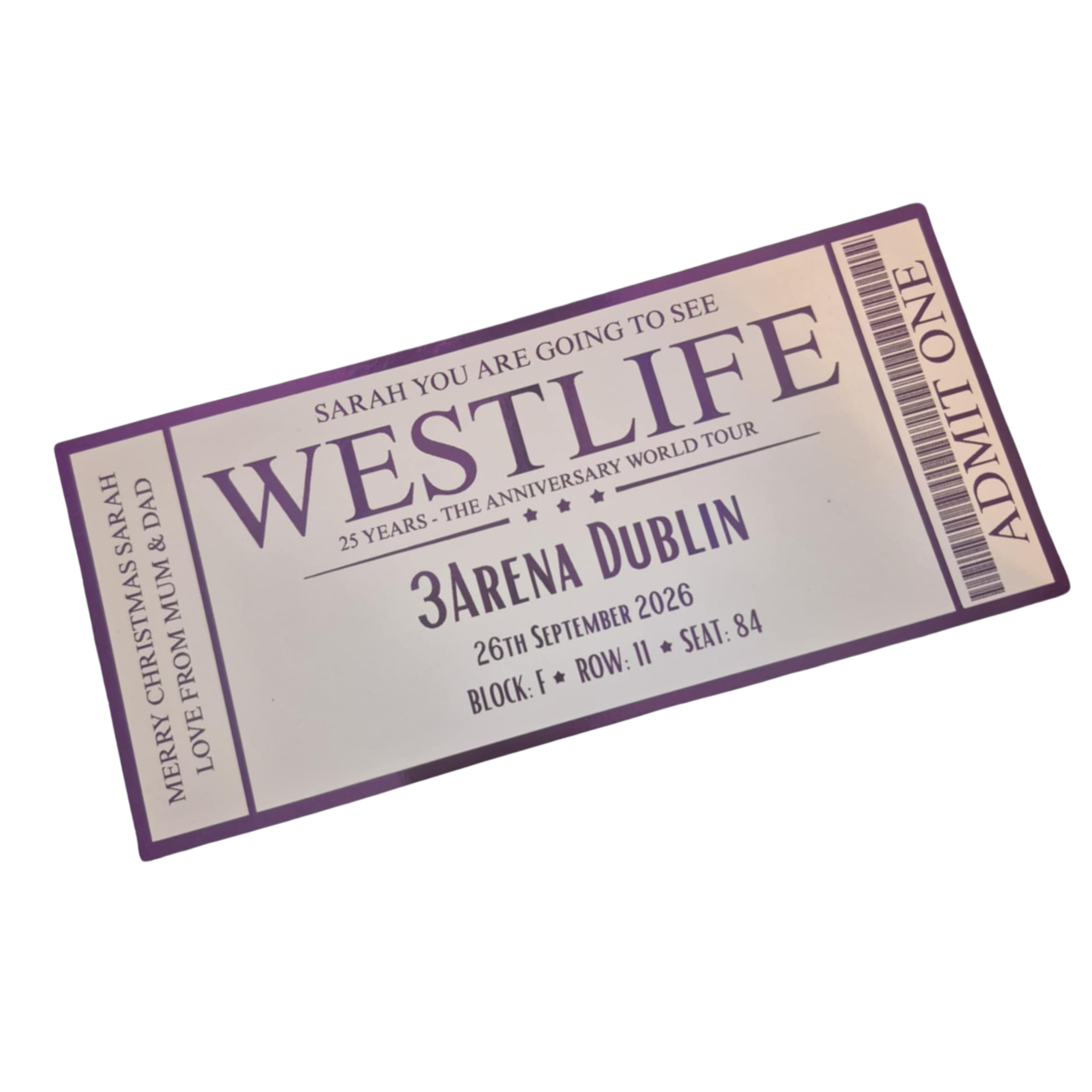 Personalised Westlife Ticket – The Custom Print Shop